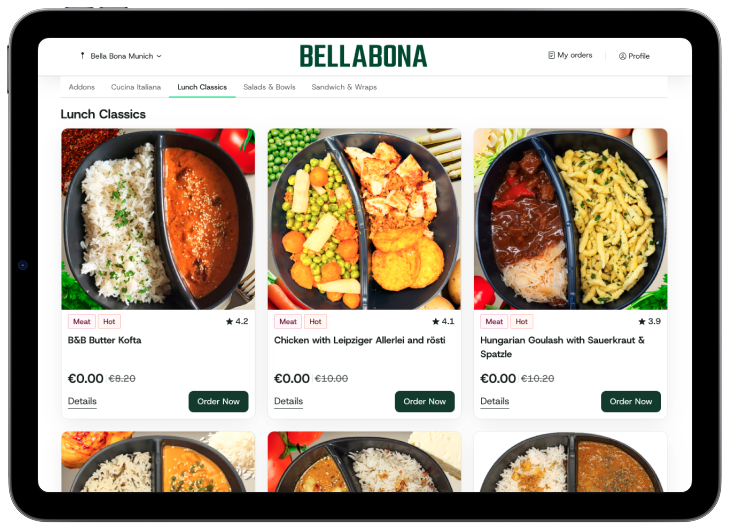 Tägliches Mittagsprogramm für Mitarbeiter | Bella&Bona